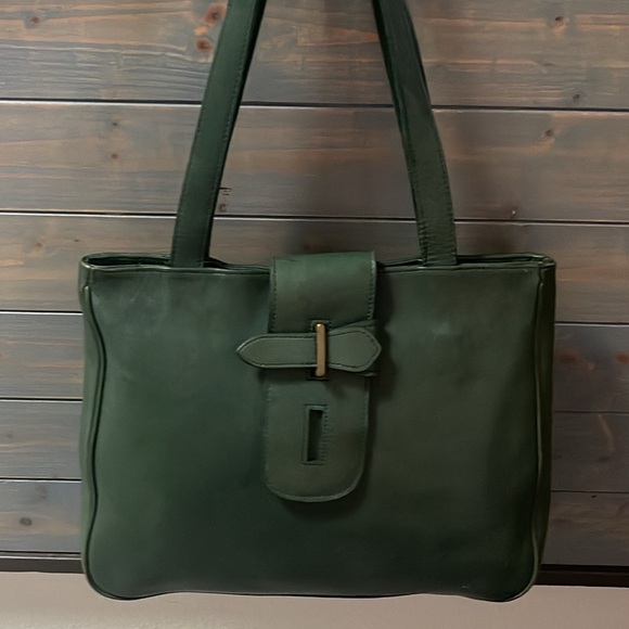 Jg Hook | Bags | Jg Hook Vintage Kelly Green Leather Zip Tote Shoulder ...